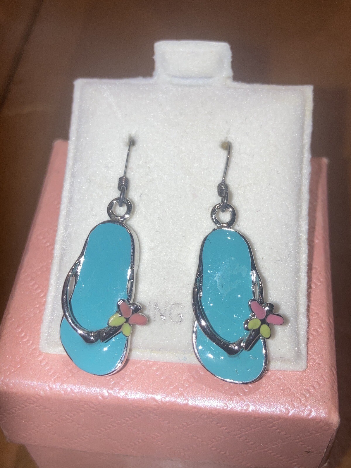 Sterling Silver Blue Flip Flops Flower Dangle Drip Pierced Earrings 1 ...