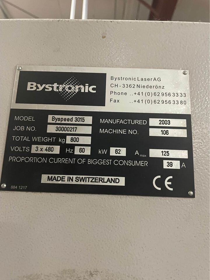 Bystronic Byspeed 3015 4400 Watt CO2 Laser with ByLoader | eBay