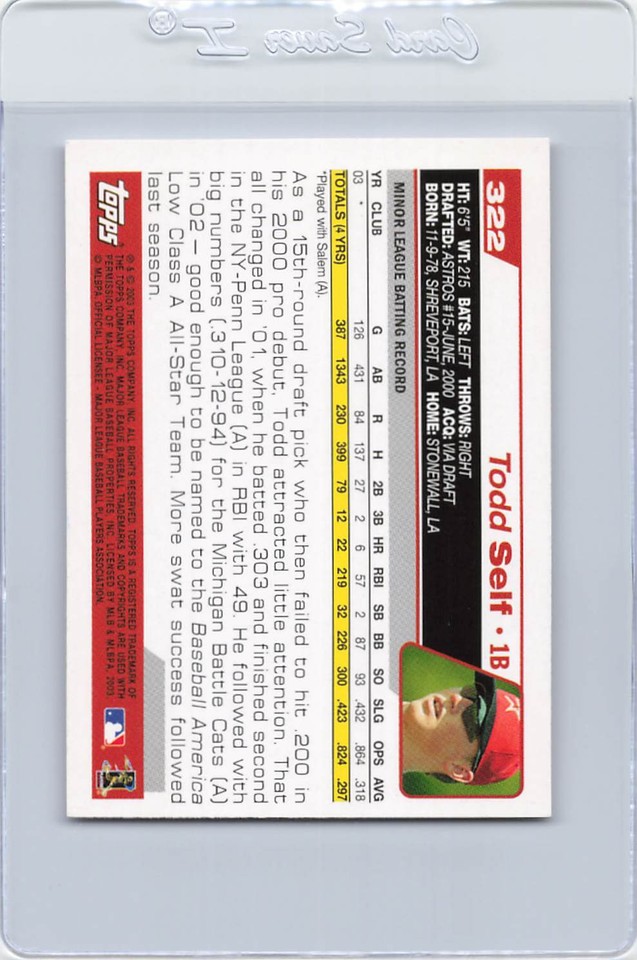 2004 Topps #322 Todd Self Astros Signed Auto *J2308 | eBay