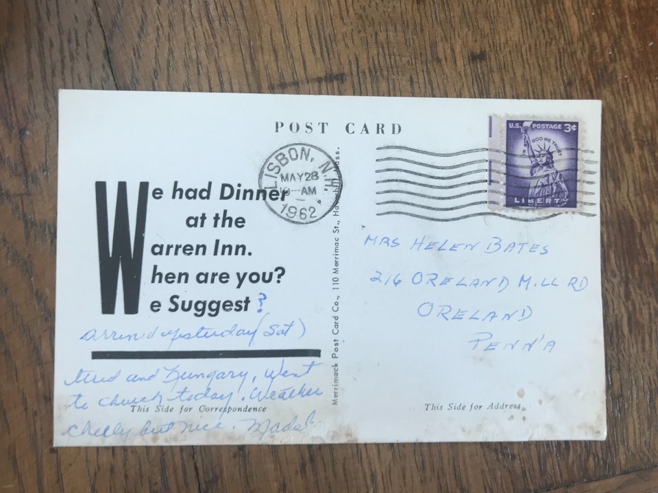 The Warren Inn A Real Country Inn Lisbon New Hampshire Postcard | eBay