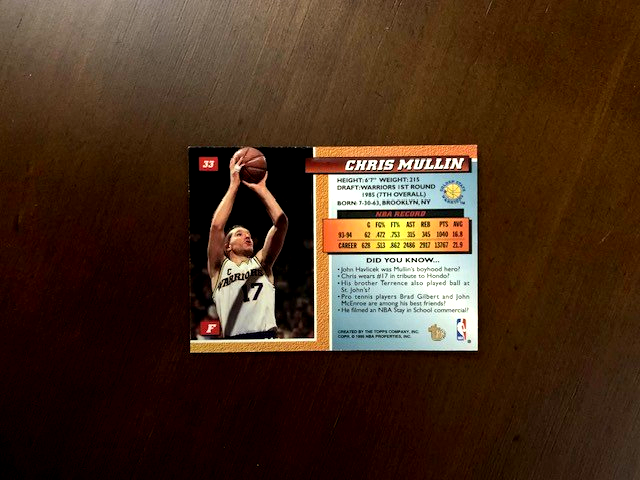 CHRIS MULLIN 1995 TOPPS TMB EMBOSSED CARD 33 | eBay