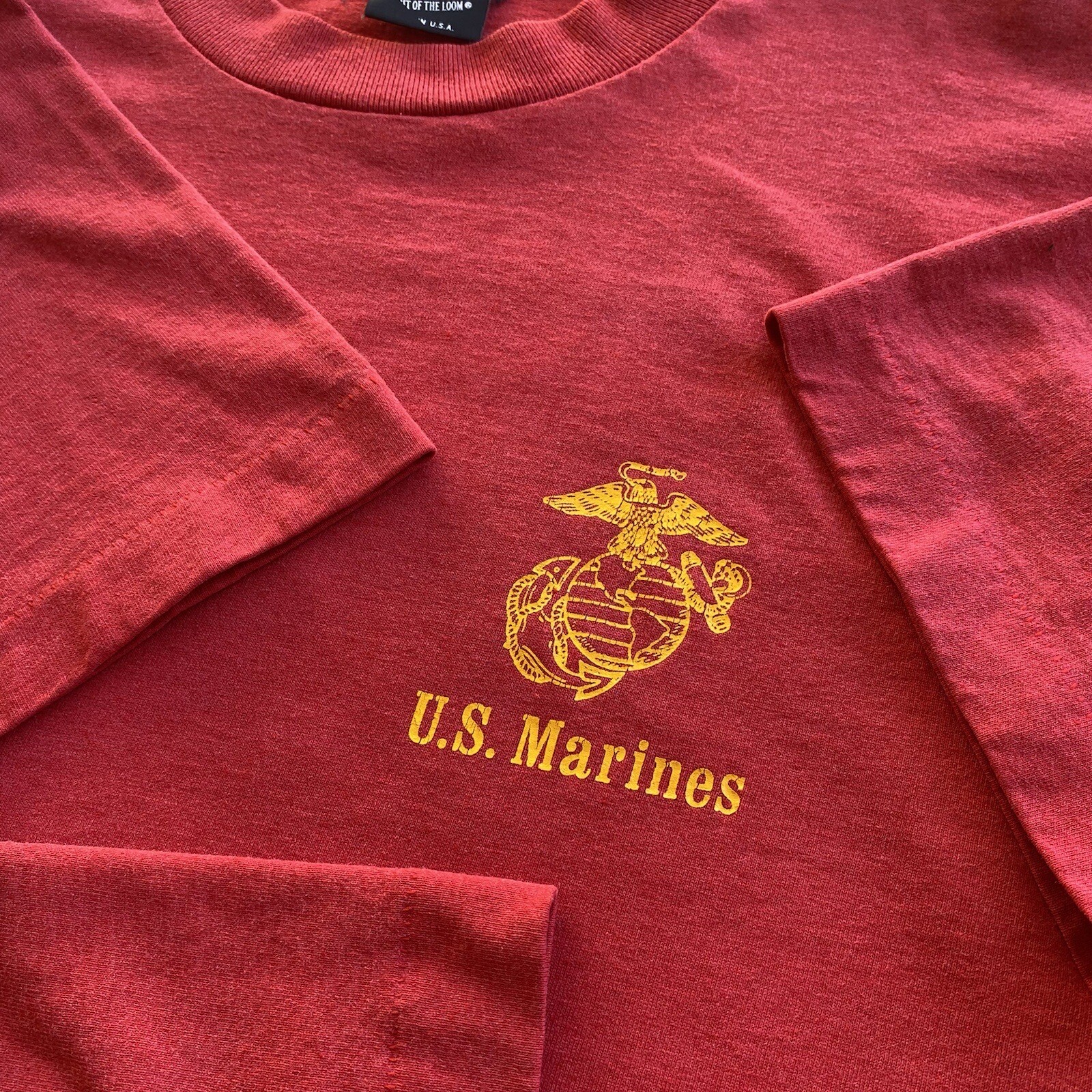 1990s USMC US Marine Corps Single Stitch Vintage Red … - Gem