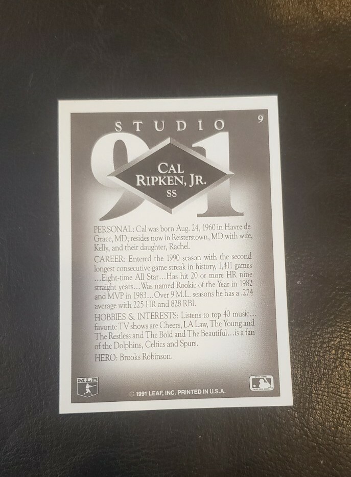 1991 Studio Baseball Card Cal Ripken Jr #9 Baltimore Orioles MLB HOF | eBay