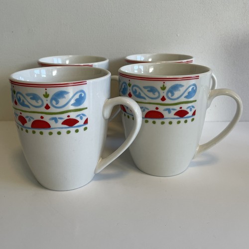 Dover & York Set of 4 12 oz Ceramic Mugs Red Blue White Geometric ...