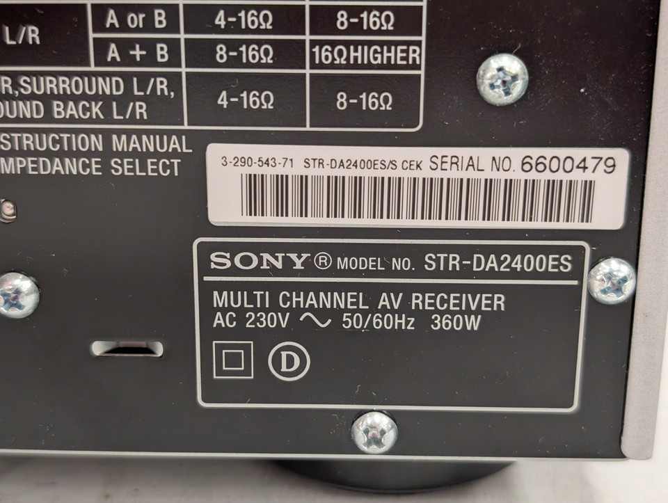 SONY STR‑DA2400ES 7.1 AV Receiver 100Wx7 HDMI 4in 1out 1080p Upscaling ...