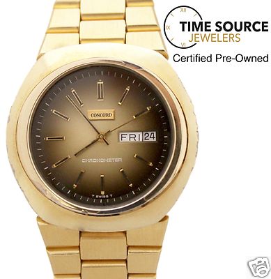 Vintage Concord Chronometer Automatic Day Date Gold Plated Brown Dial ...