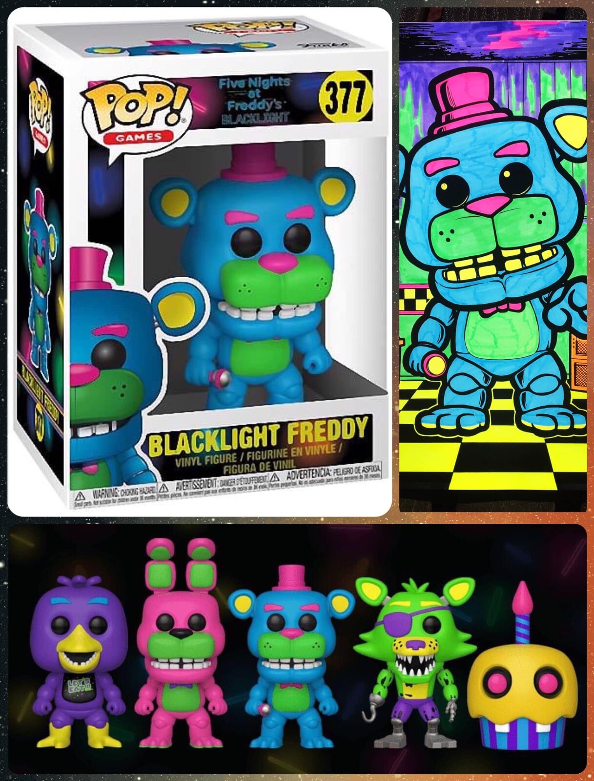 Set of 7 - Five Nights at Freddy's Black Light Funko Pop Style Custom ...