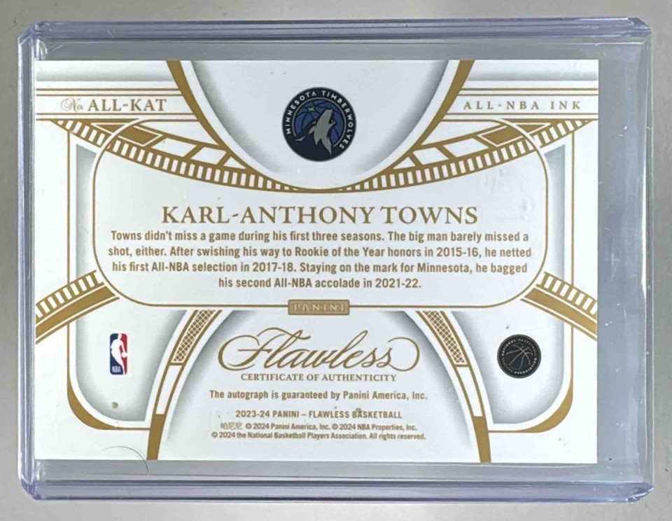 Karl-Anthony Towns 2023 Panini Flawless Gold All-NBA Ink Auto 6/10 | eBay