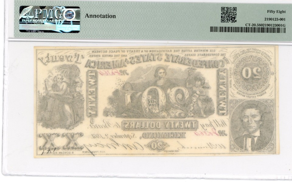 1861 $20 Confederate Currency CT-20. J. Whatman Watermark. PMG 40 | eBay