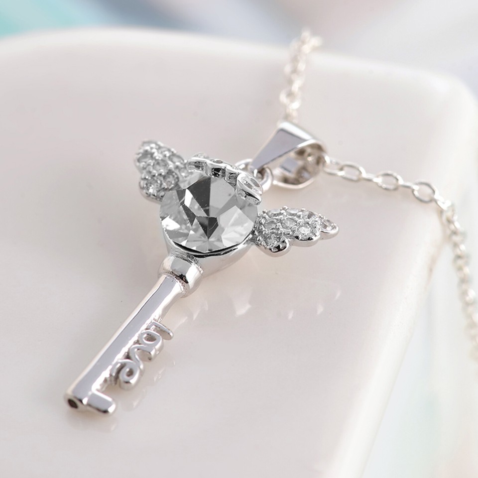 2pcs Lock And Love Angel Wing Crystal Key Necklace Bracelet Set For ...