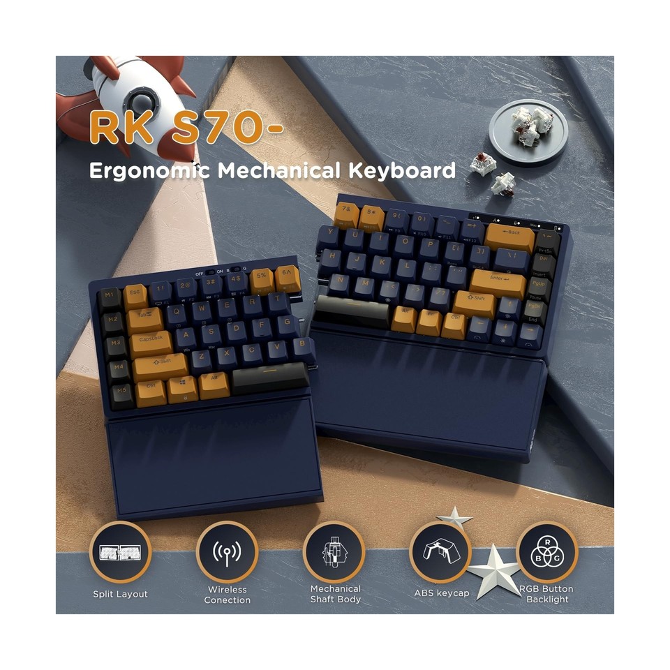 RK ROYAL KLUDGE RKS70 Wireless Gaming Keyboard, Split Bluetooth/2.4G ...