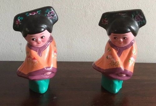 Beautiful Pair Of Colourful Chinese Lady Clay Figurines | eBay