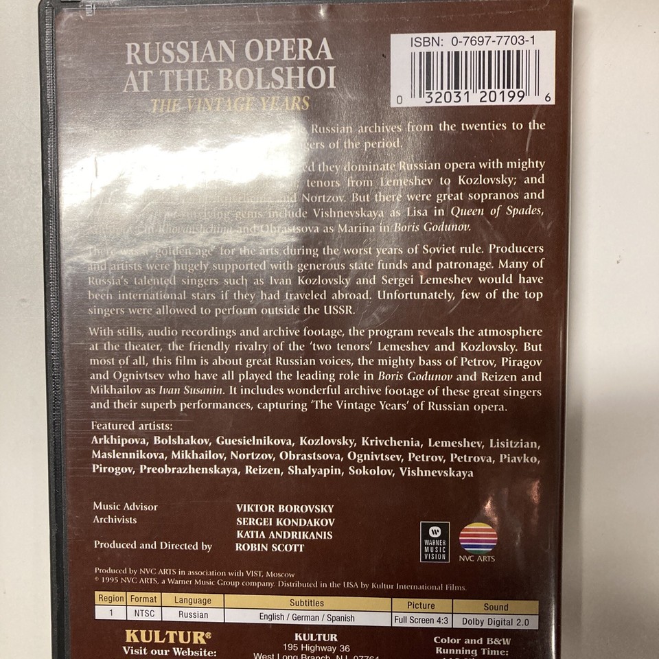 Russian Opera at the Bolshoi (DVD, 1995) 32031201996| eBay