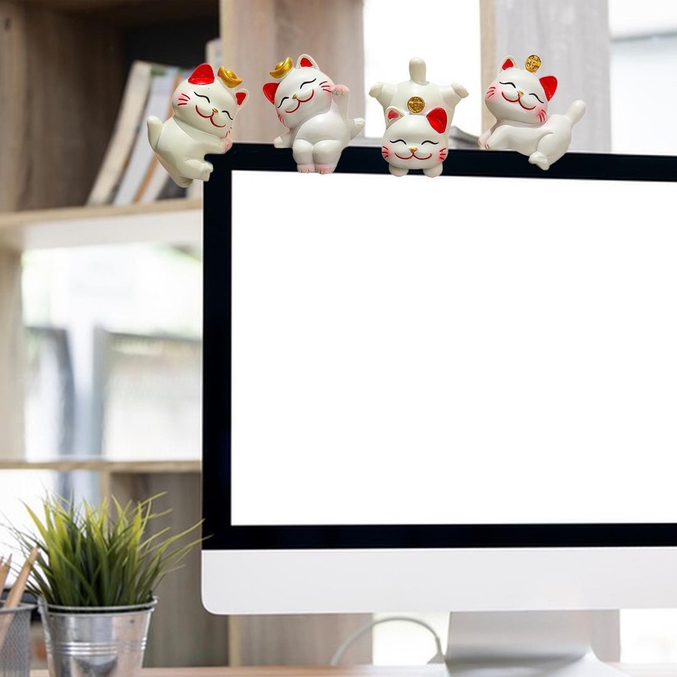 4 Pieces Small Lucky Cat Statue for Entrance Bookshelf Car Navigator ...