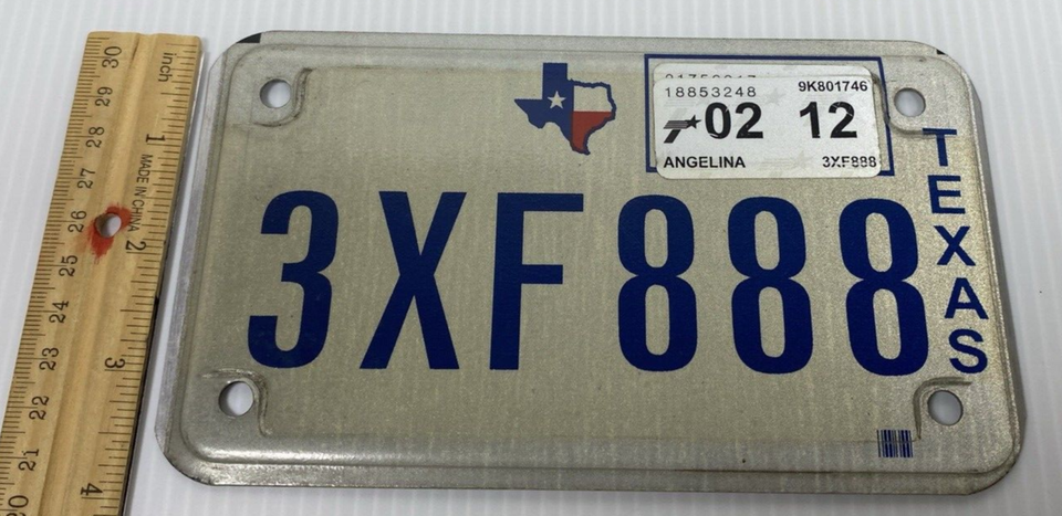Texas Motorcycle License Plate 3XF888 Feb 12 Angelina Co Expired ...