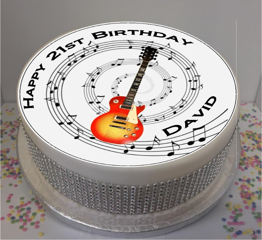 Personalised Guitar & Music Notes 8" Icing Sheet / Cake Topper | eBay