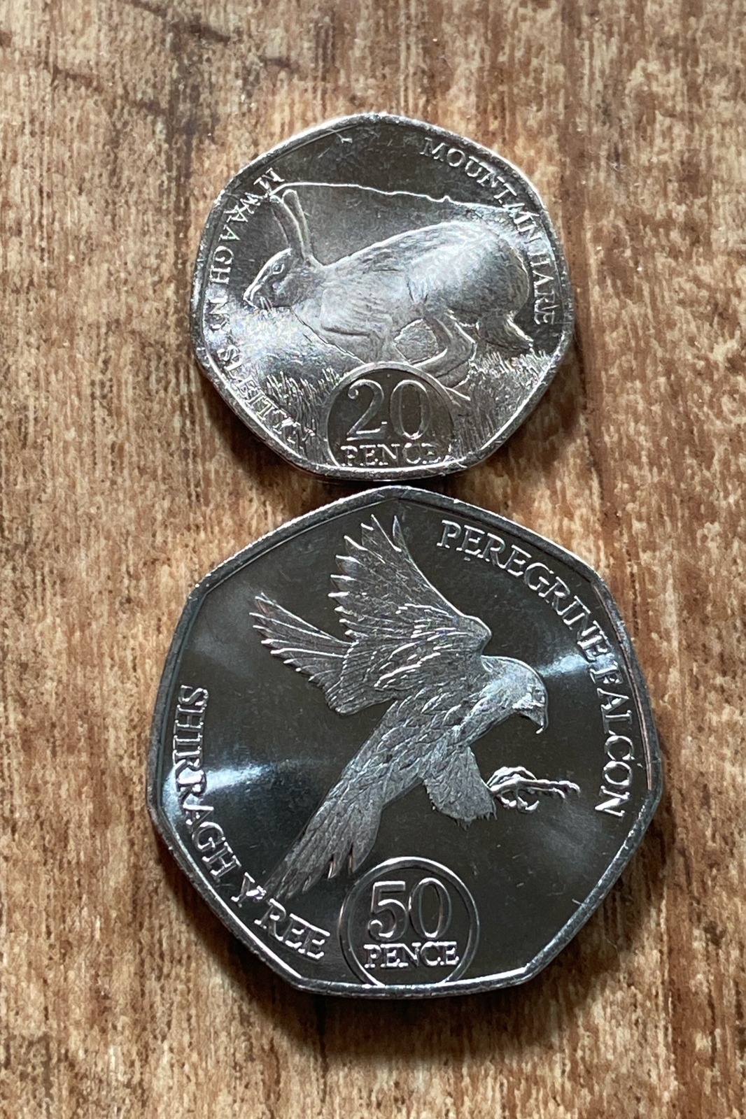 Peregrine Falcon 50p + Mountain Hare 🐇 Diamond Finish Unc X2 Coins IOM ...