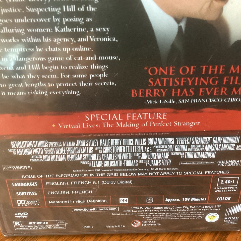 Perfect Stranger (DVD, 2007, WS) New, Unopened, Bruce Willis, Halle ...