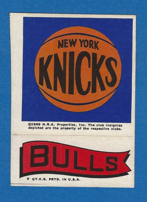 NEW YORK KNICKS/CHICAGO BULLS 1969-70 TOPPS NBA/ABA STICKER CARD EXMT ...
