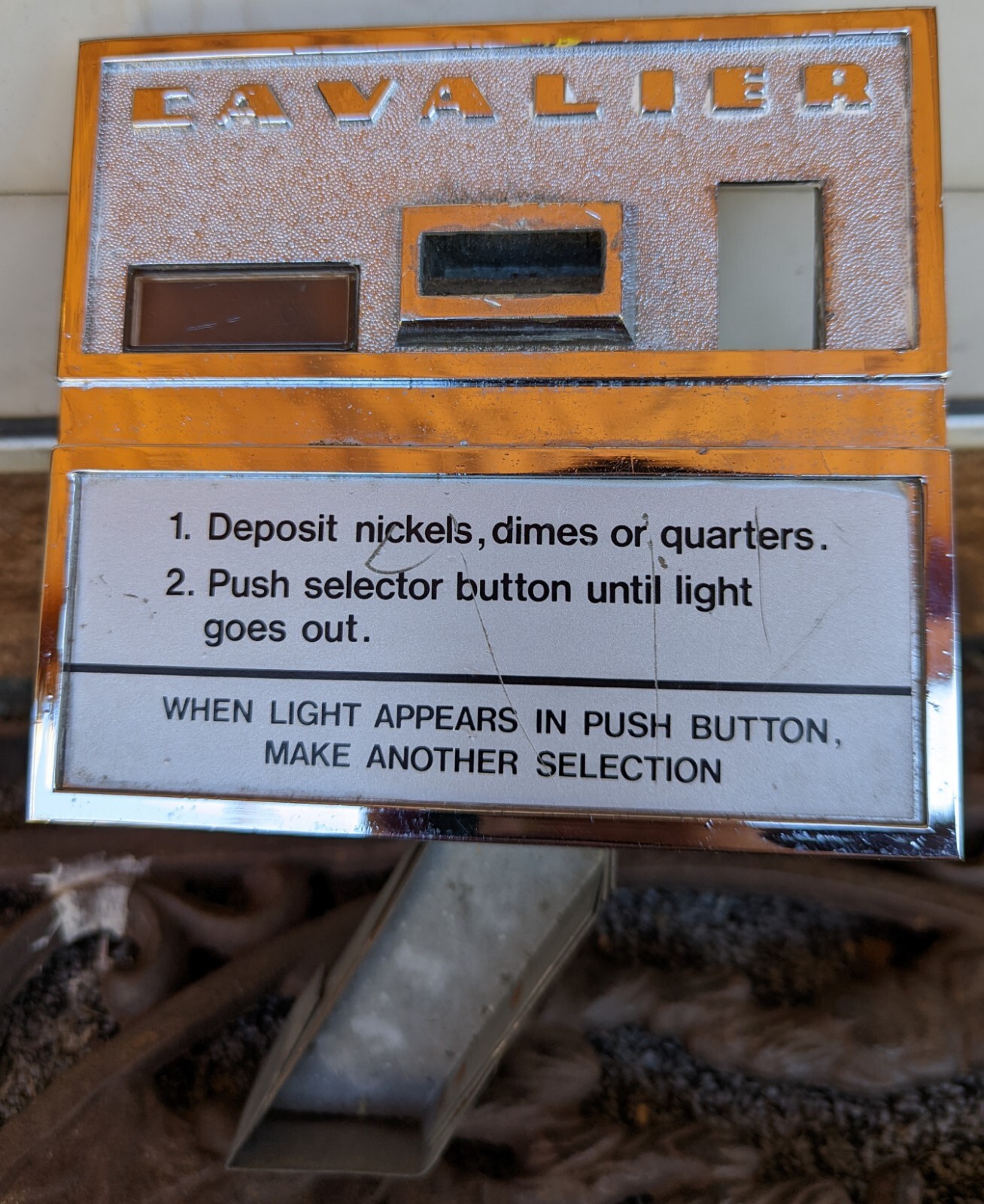 Cavalier Coke Machine Front coin slot panel & coin drop chute parts or ...