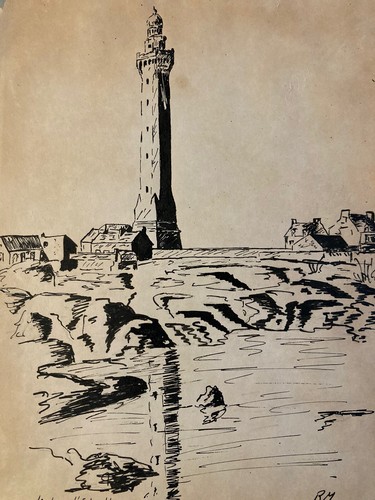 Beautiful Drawing Ink Lighthouse D'Eckmühl Paper Art Finistère GB ...