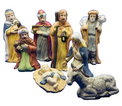 vintage Christmas 8 Piece Porcelain bisque Hand Painted Nativity Set | eBay