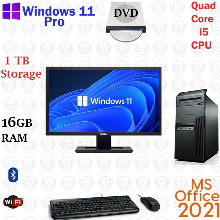 Windows 11 Lenovo i5 16GB RAM 1TB 20" LCD WiFi Desktop Computer PC ...