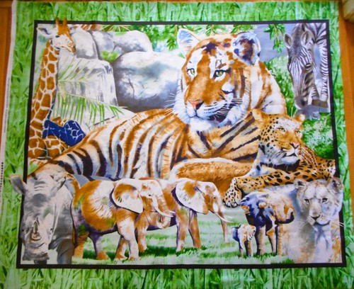 Fabric Quilt Panel Wild Animal Scenic Tiger Elephant Zebra Giraffe ...
