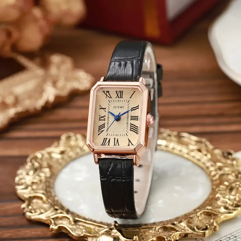 Sophisticated Roman Quartz Chronograph Watch Elegant Black Band Golden ...