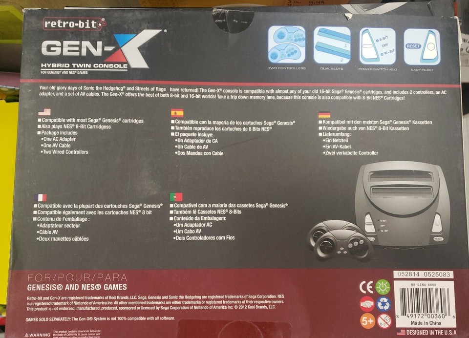 Retro-Bit Gen X Console Sega NES & Genesis 2in1 System W/ 2 Controllers ...