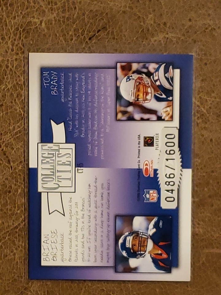 2002 DONRUSS ELITE TOM BRADY COLLEGE TIES 486/1600 EARLY CAREER INSERT ...