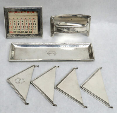 KERR STERLING SILVER INK BLOTTER PEN TRAY CALENDAR & 4 CORNER COVER ...