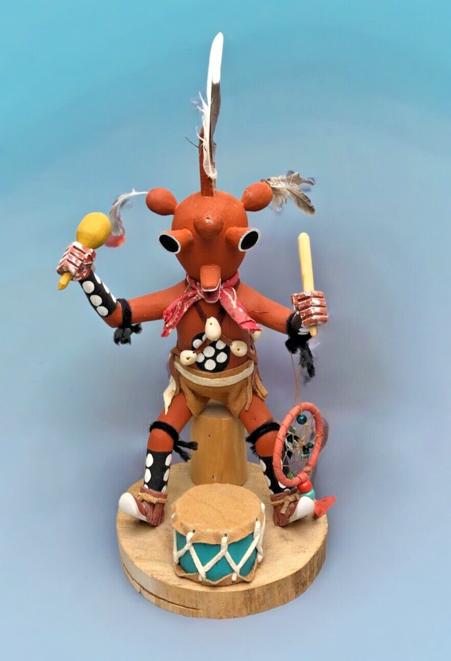 Rare Hopi Mudhead Kachina Doll Seated Drummer w/Dreamcatcher by Robert ...