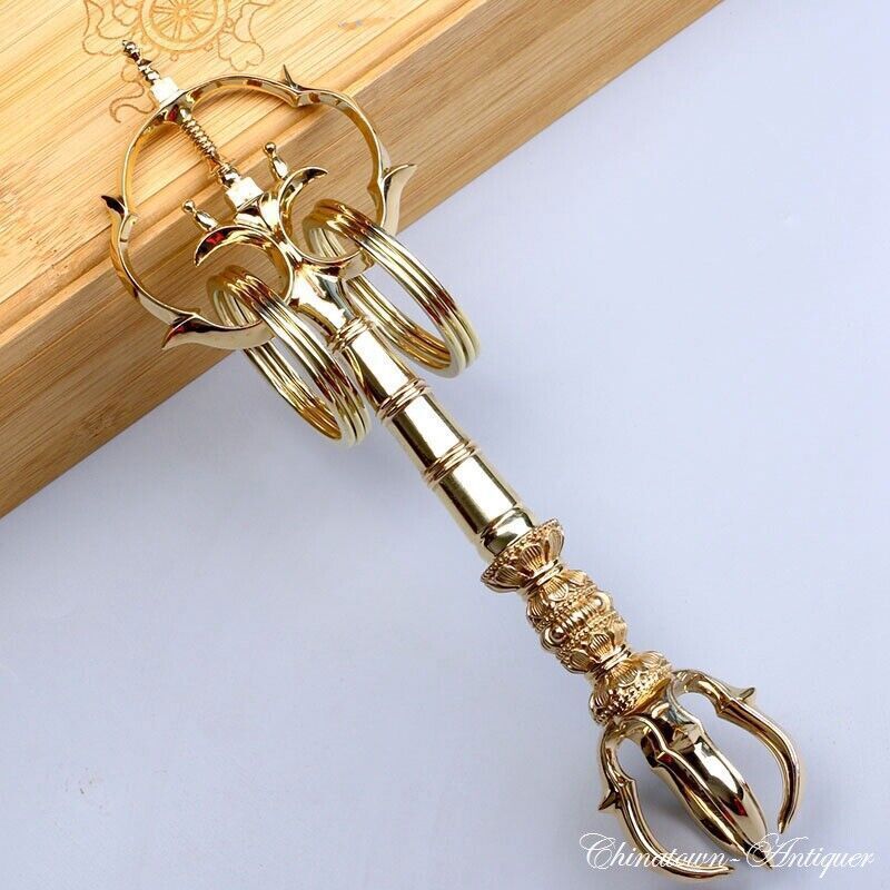 Shingon Buddhist Khakkhara 5-pronged 6-Perfections Vajra Shakujo Staff ...