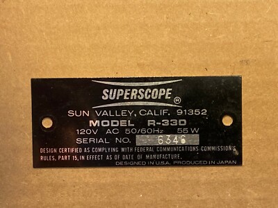 1970s Superscope R-330 Rear ID badge plate for vintage receiver | eBay