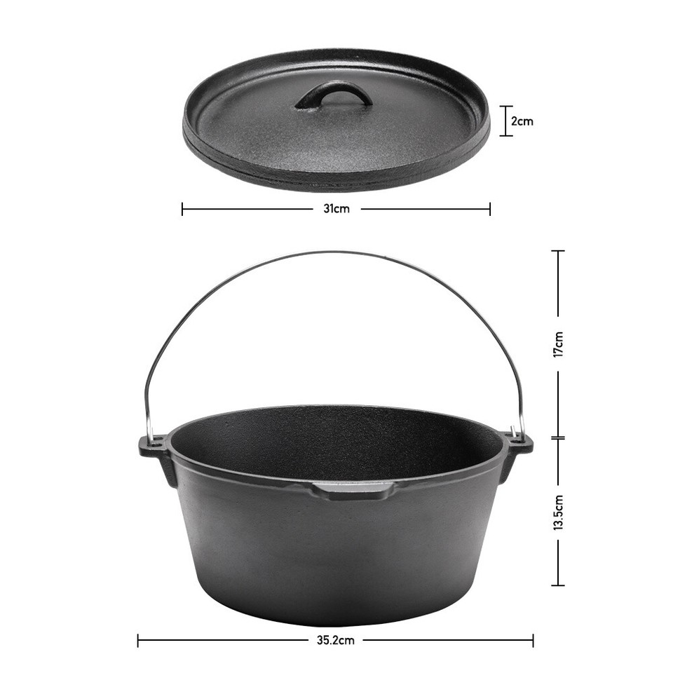 6L Metal Cast Iron Dutch Pot Camping BBQ Hanging Soup Stockpot ...