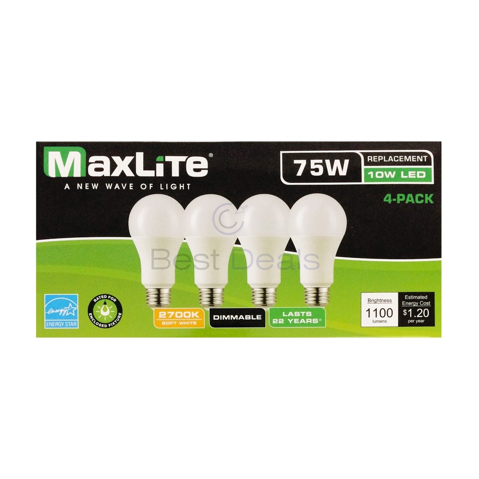 16-Pack Maxlite Dimmable 75W Replacement LED 10W Soft White Light Bulb ...