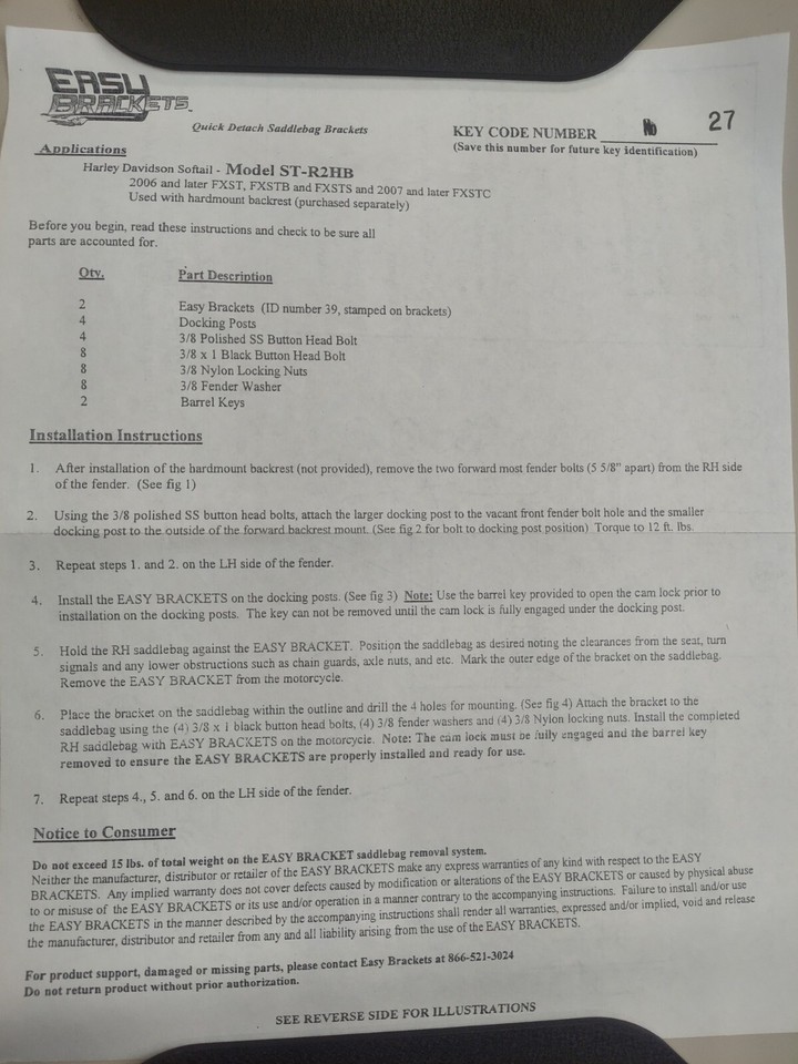 Quick Release Saddlebag Brackets for Harley Softail. Easy Brackets | eBay