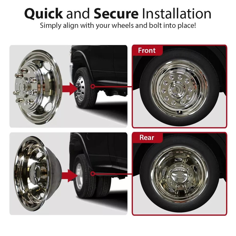 4PCS 19.5" 10 Lug Stainless Steel Wheel Simulators for 2005-2025 Ford ...