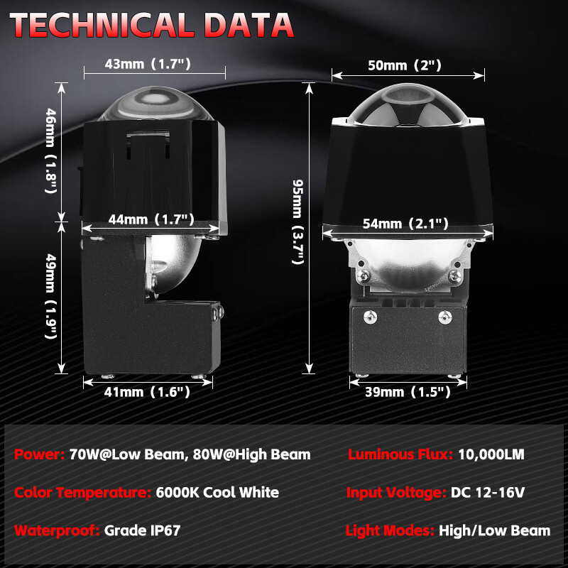 4X 1.5'' Mini Headlight Bi LED Projector Lens Hi/Lo 80W 6000K Retrofit ...