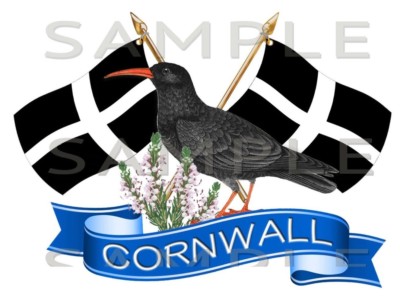Cornwall, Cornish Chough, Crossed Flag Sticker, Truck, Car, Motorhome ...