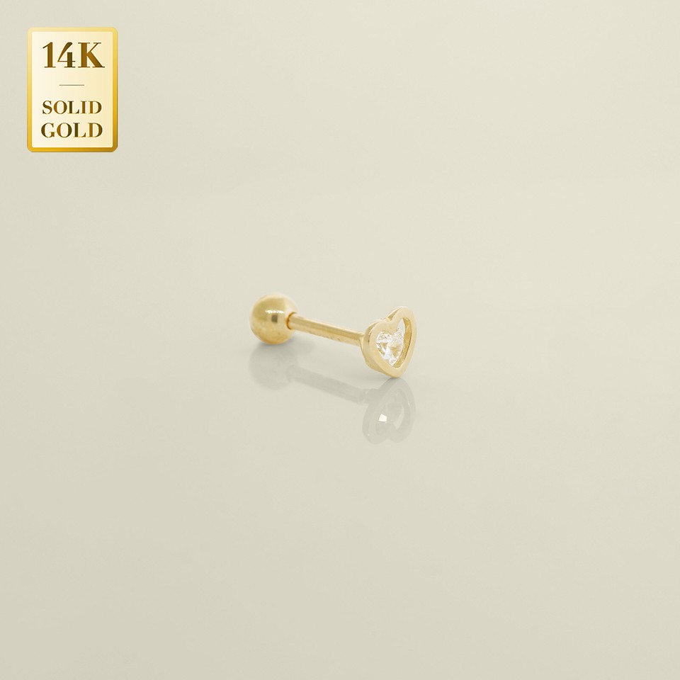 14K REAL Solid Gold Cute Shapes CZ Stud Helix Tragus Cartilage Piercing ...