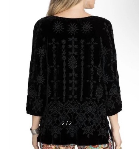 Johnny Was Velvet Althea Embroidered Peasant Tunic Top Size XS Black ...
