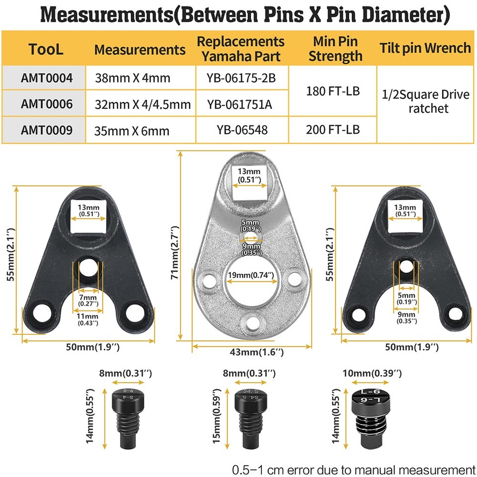 Outboard Trim Tilt Pin Wrench Tool Set MT0006 for Yamaha Suzuki Johnson ...