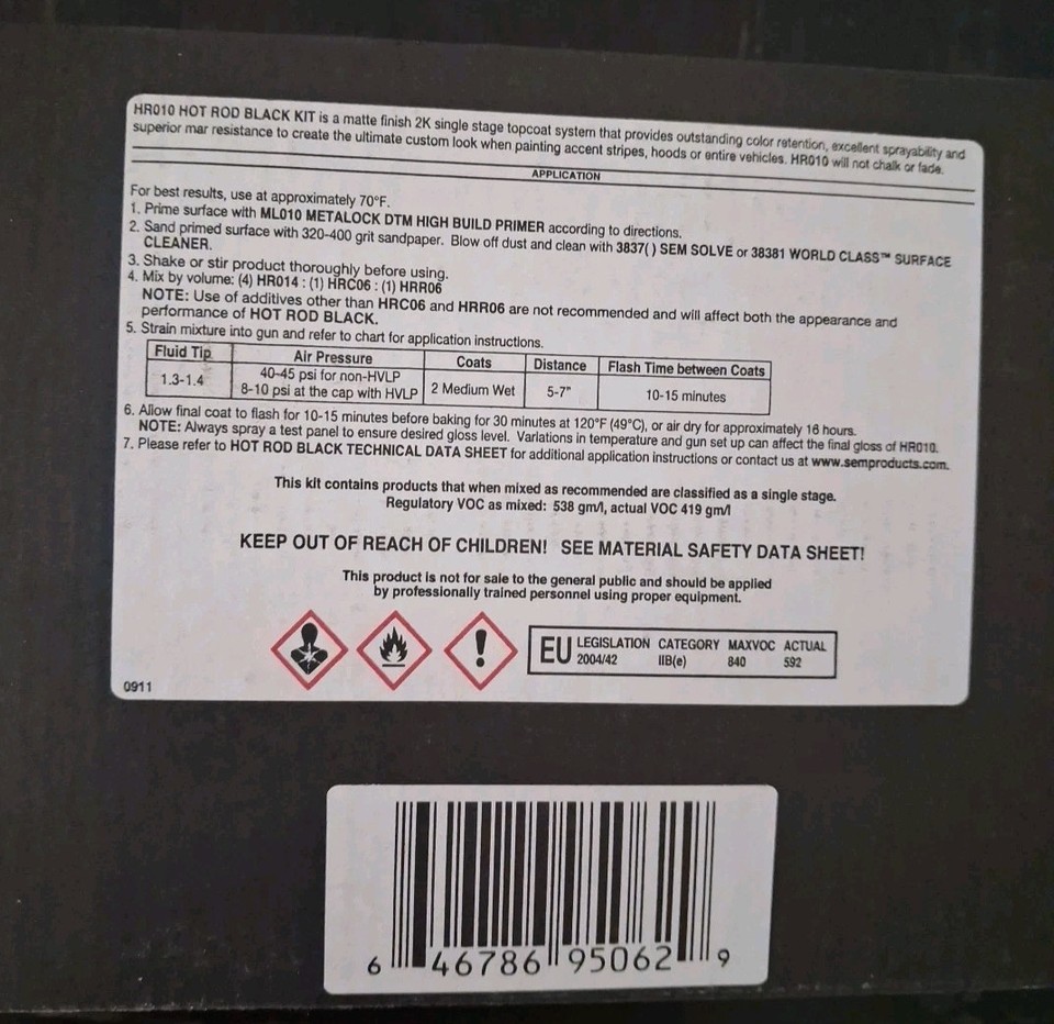 SEM HR010 Hot Rod Black Kit Auto Paint Catalyst & Reducer Low Gloss ...