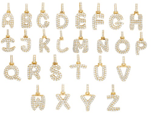 Real Diamond Custom Bubble Initial Letter Pendant In 10K Yellow Gold A ...