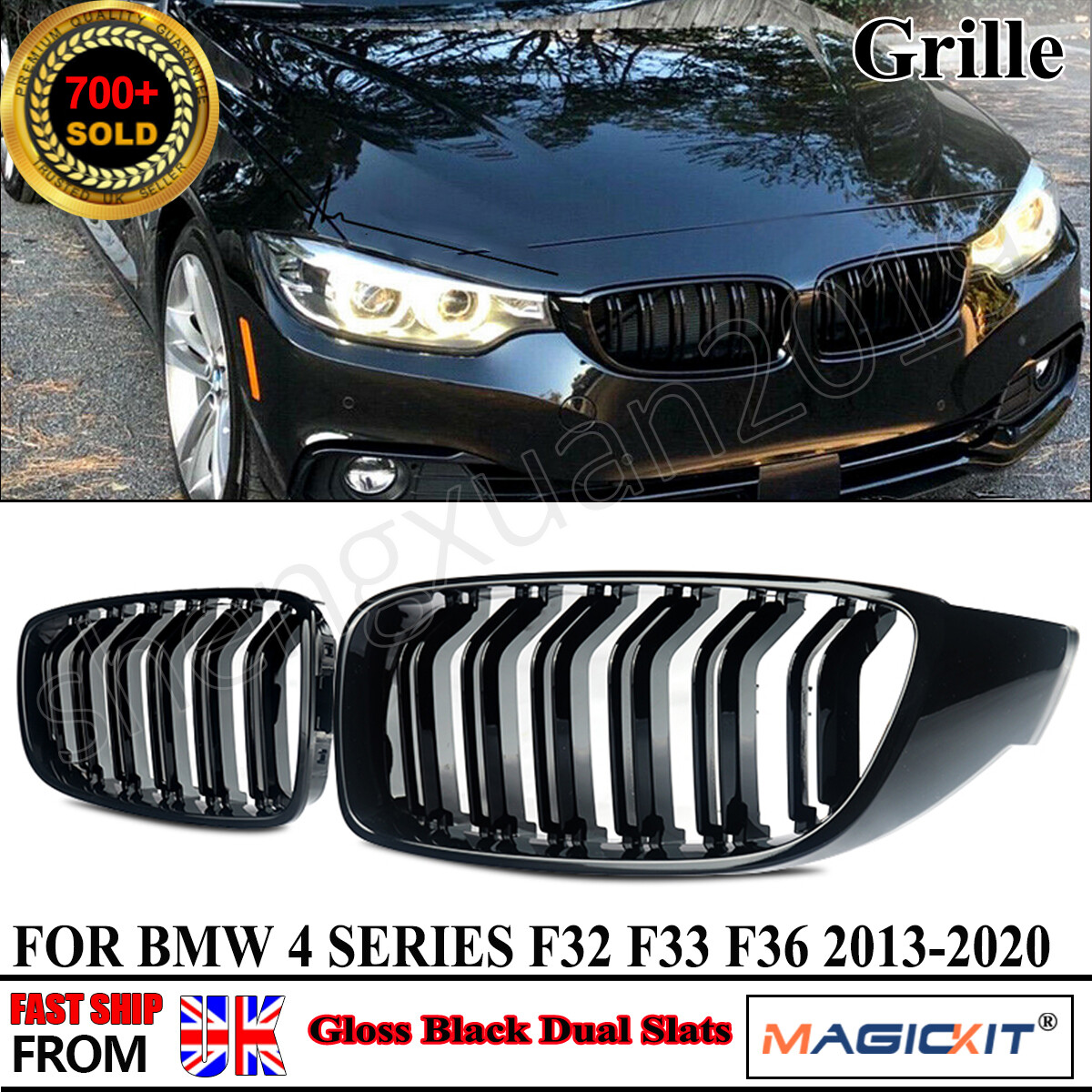 For BMW F32 F33 F36 4 Series Gloss Black Kidney Grill Grille Twin Bar ...