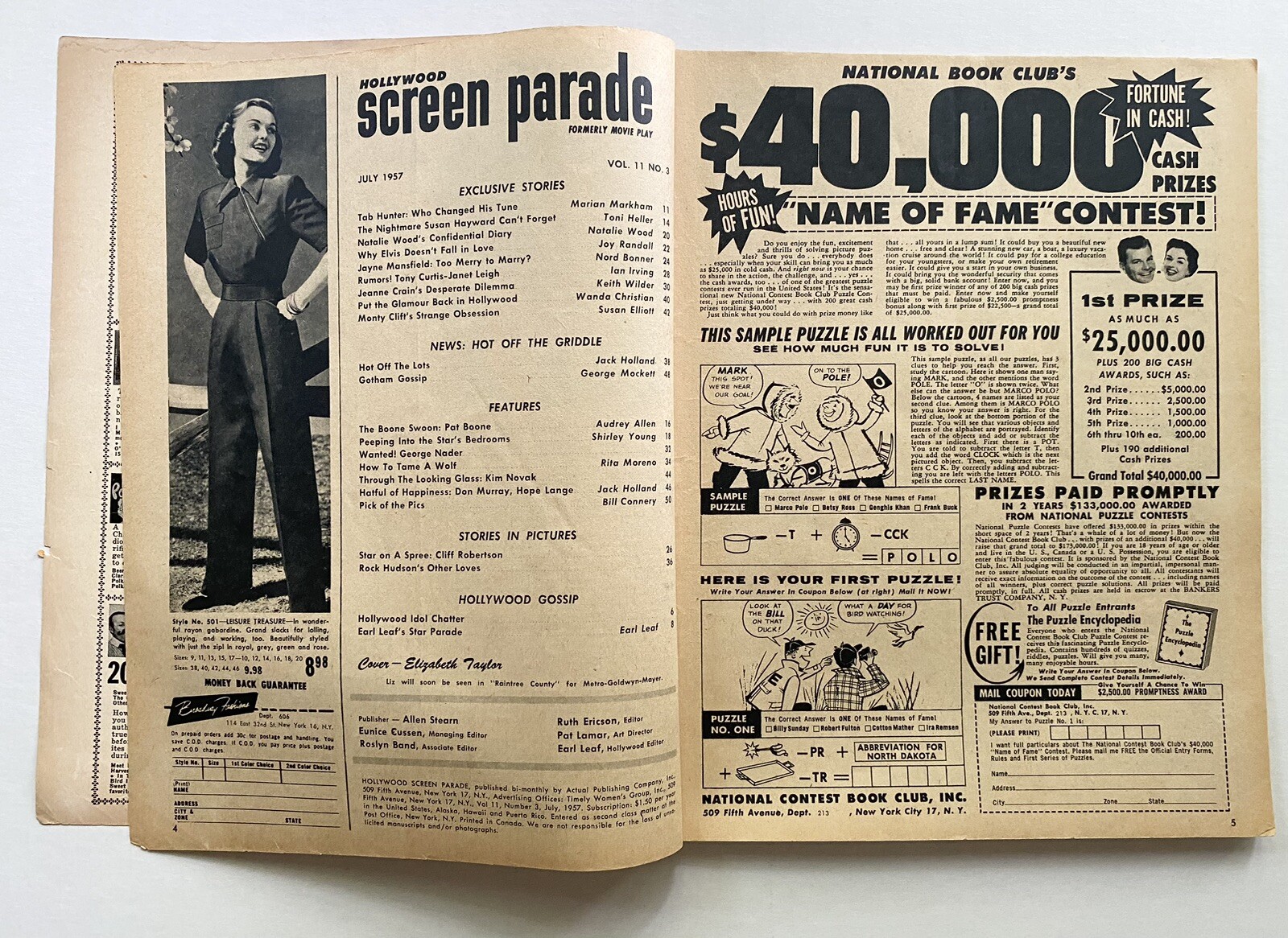 Hollywood Screen Parade 1957 Liz Taylor Jayne Mansfield Elvis Marilyn ...