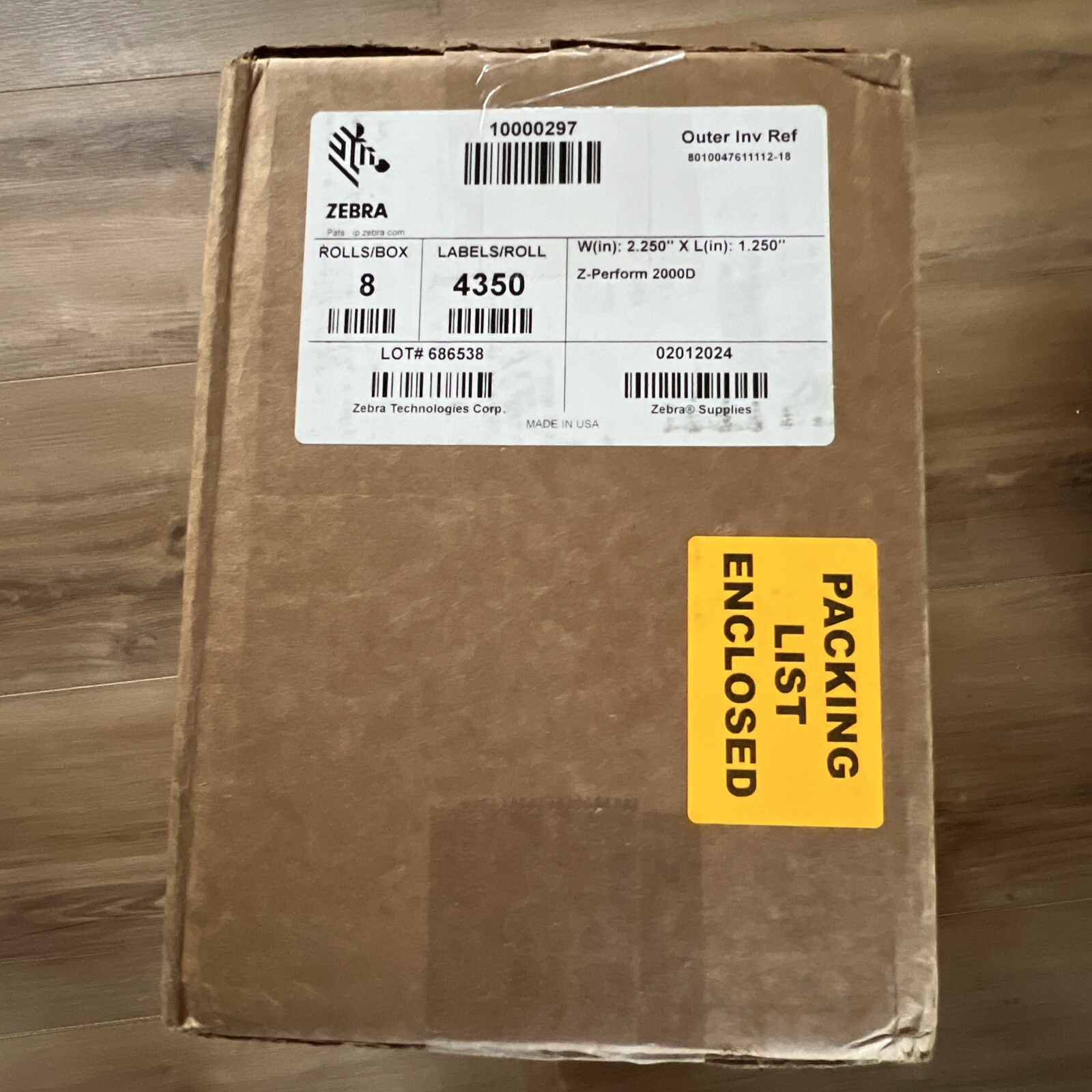 Zebra 10000297 Barcode Labels 4350 2.25 X1.25" Thermal Case Of 8 Rolls ...