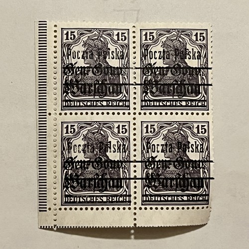 1918 POLAND WARSCHAU MINT MNG OG BLOCK OF 4 STAMPS #20 W/ TABS DOUBLE ...